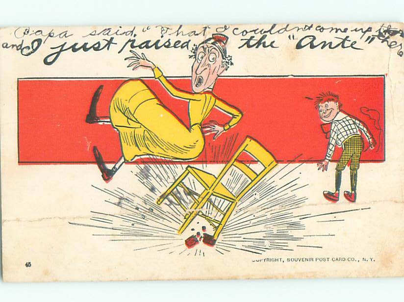 Pre-Linen Comic WOMAN FALLS OFF CHAIR AB9212 | Topics - Cartoons ...