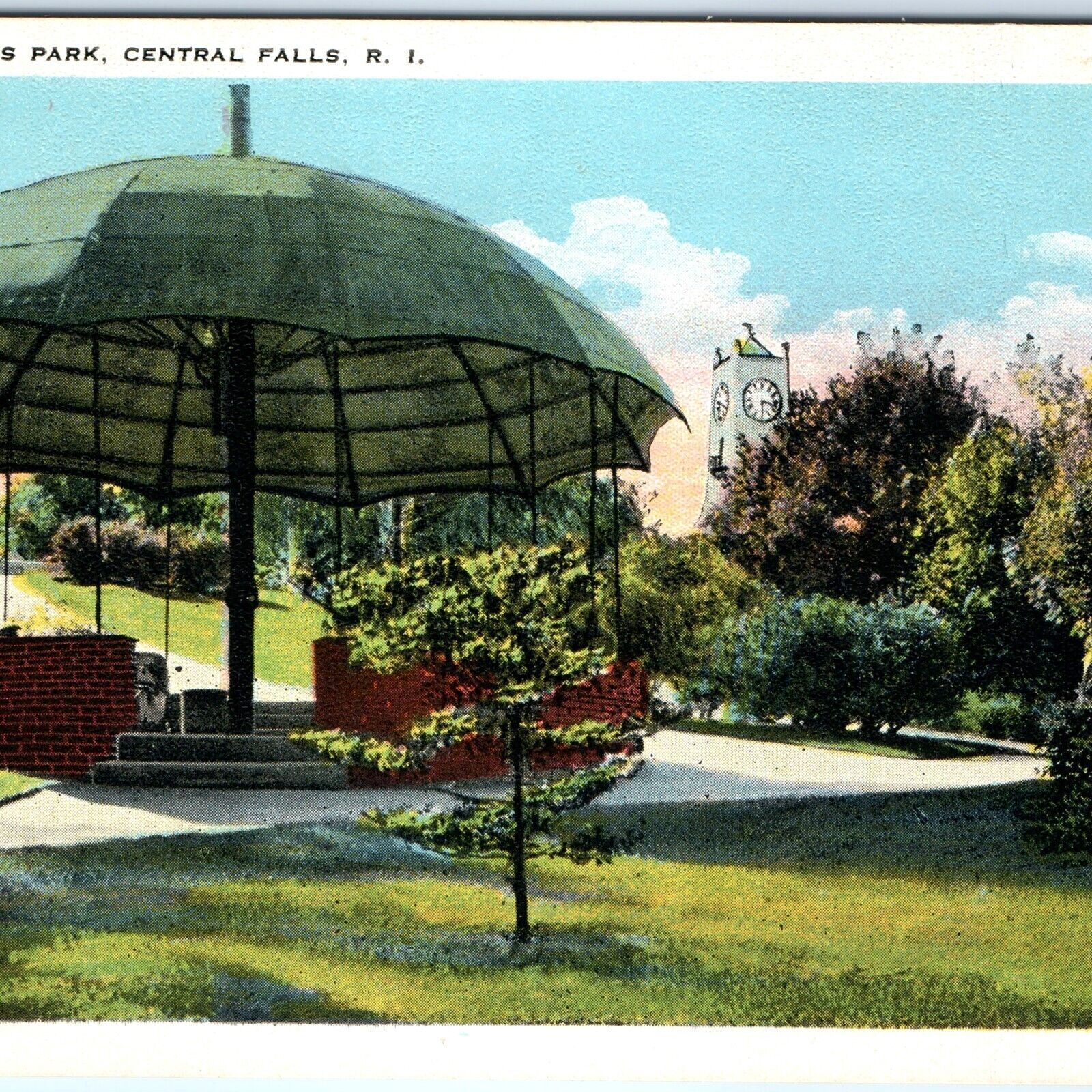 c1910s Central Falls, RI Scene Jenk's Park Giant Umbrella Clock ...