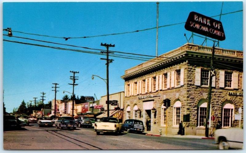 SEBASTOPOL, California CA STREET SCENE Bank of Sonoma County c1950s ...