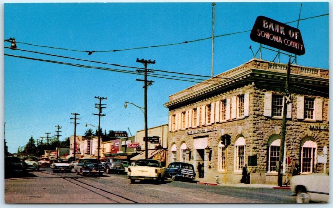 SEBASTOPOL, California CA STREET SCENE Bank of Sonoma County c1950s ...