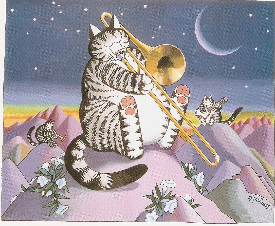 "B.Kliban. Kliban's Cats. Playing the trombone" American art P ...