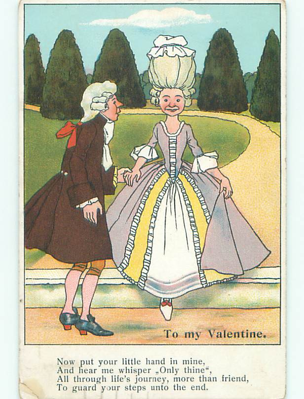 Pre-1907 valentine COMIC DEPICTION OF COLONIAL ERA COUPLE k9180 ...