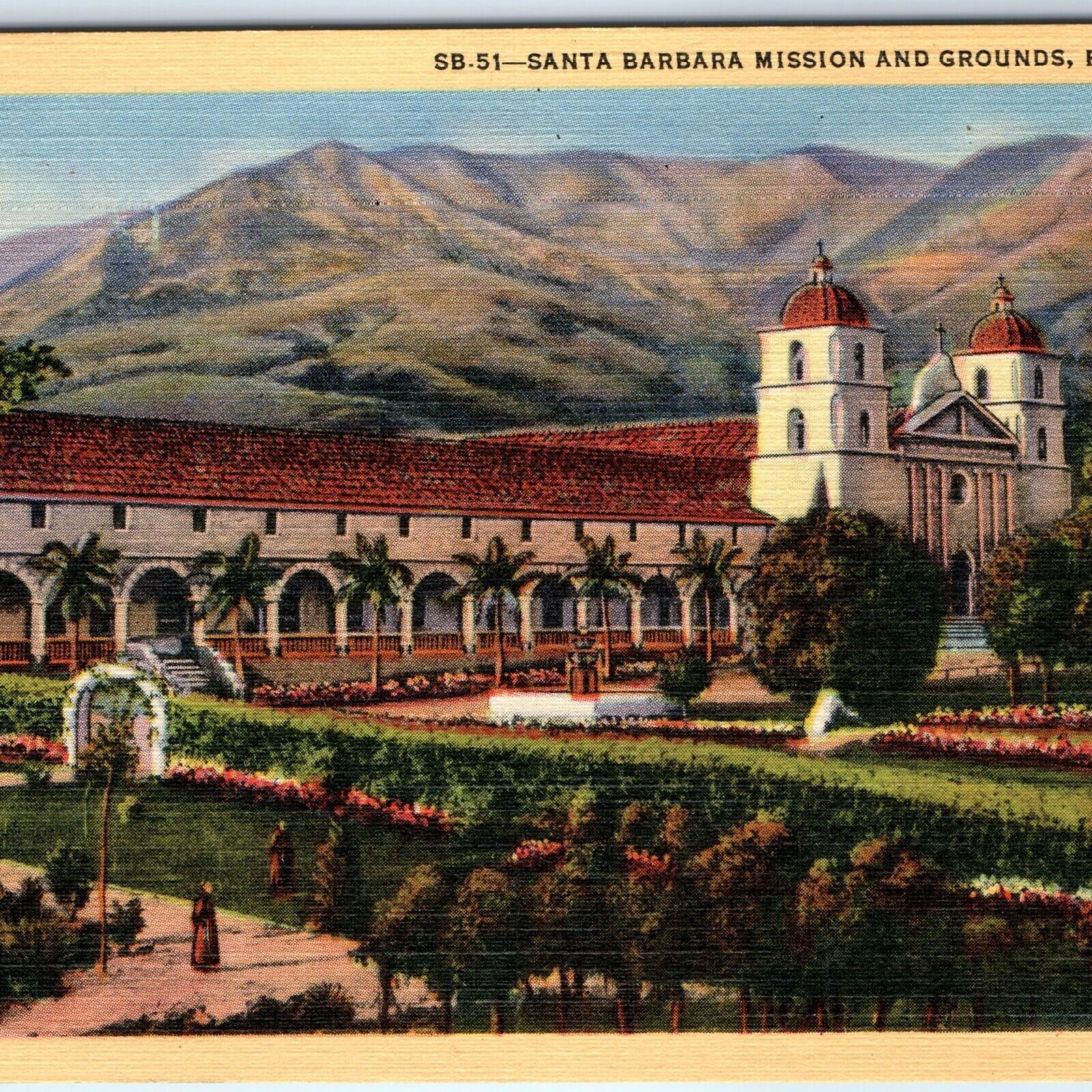 c1940s Santa Barbara, CA Spanish Mission Grounds Nuns Catholic Church ...