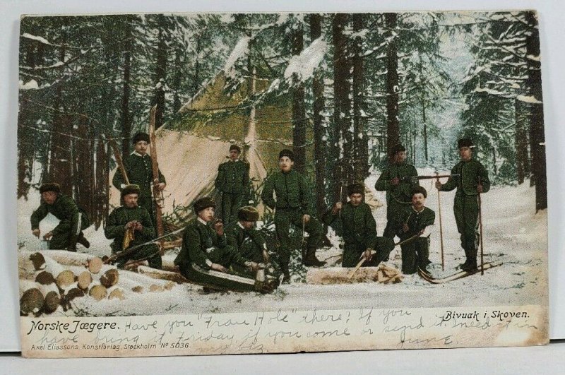 Norwegian Hunters Norske Jegere bivuak i Skoven 1908 Postcard L19 ...