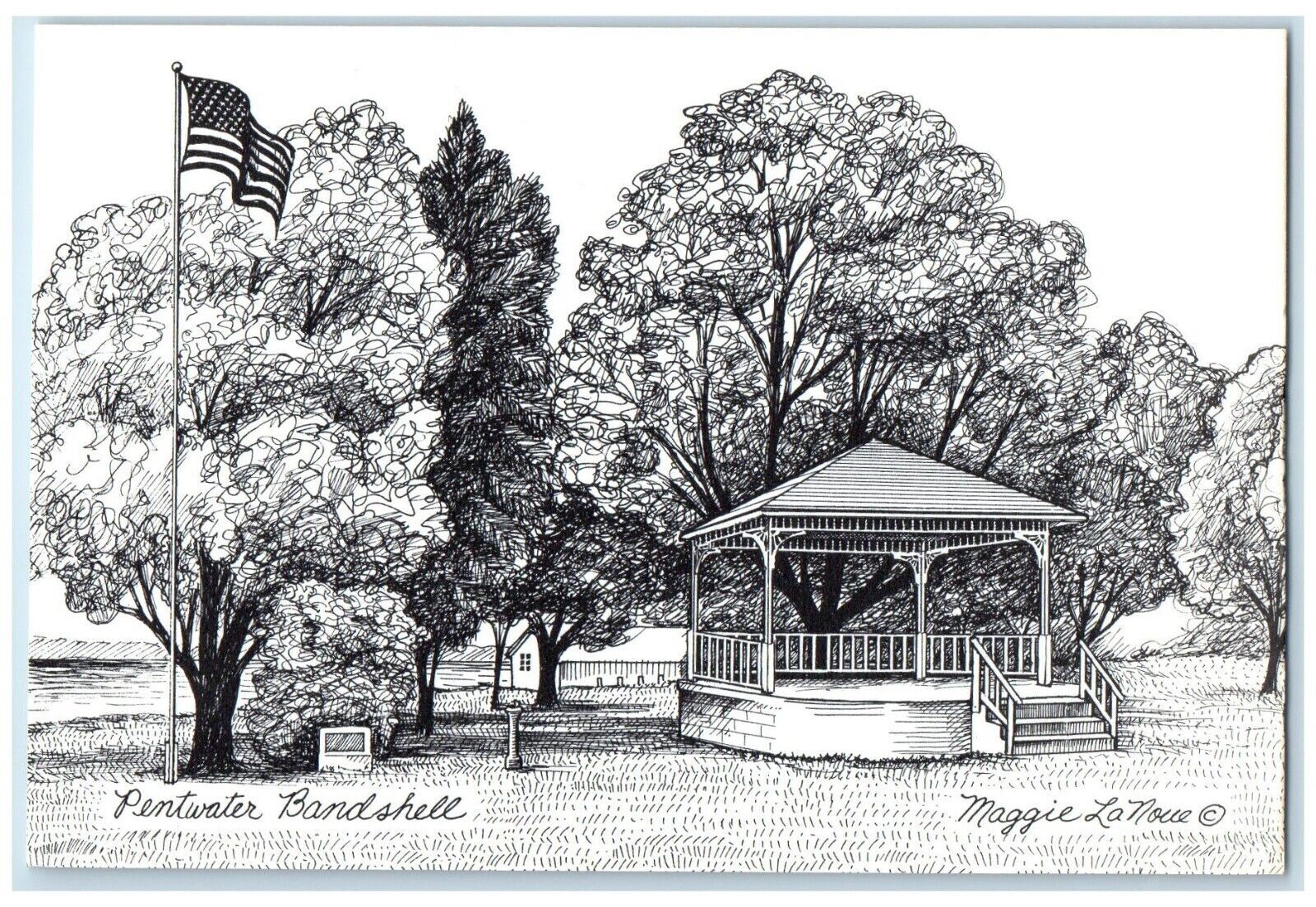 Pentwater Bandshell Pavilion Drawing Flag Maggie La Nove Pentwater MI ...