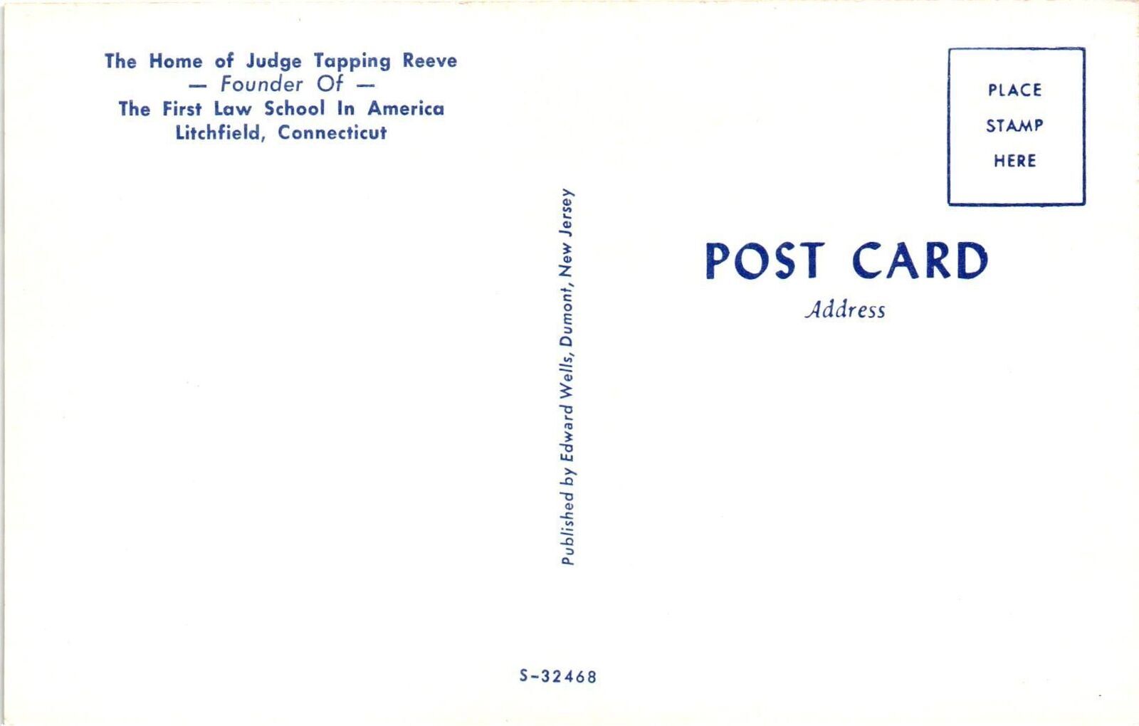 Vintage Postcard- the Home of Judge Tapping Reeve, Litchfield, CT ...