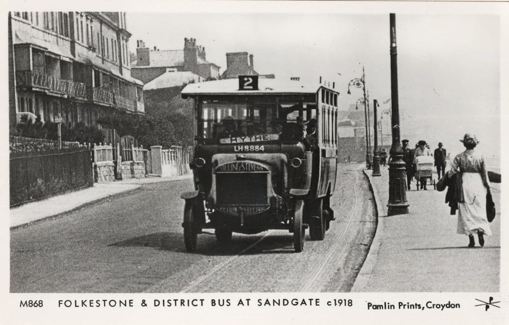 Folkestone & District Bus at Sandgate WW1 Kent RPC Postcard | Topics ...