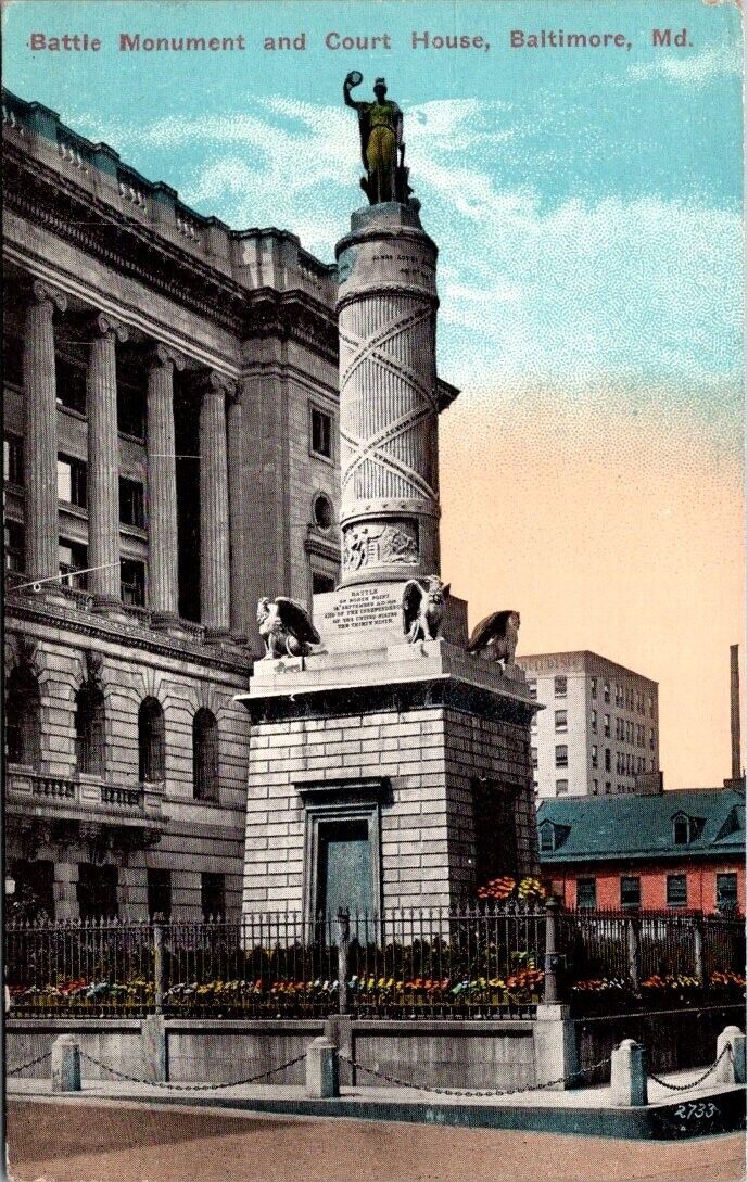 Vintage Maryland Postcard - Baltimore - Battle Monument and Court House ...