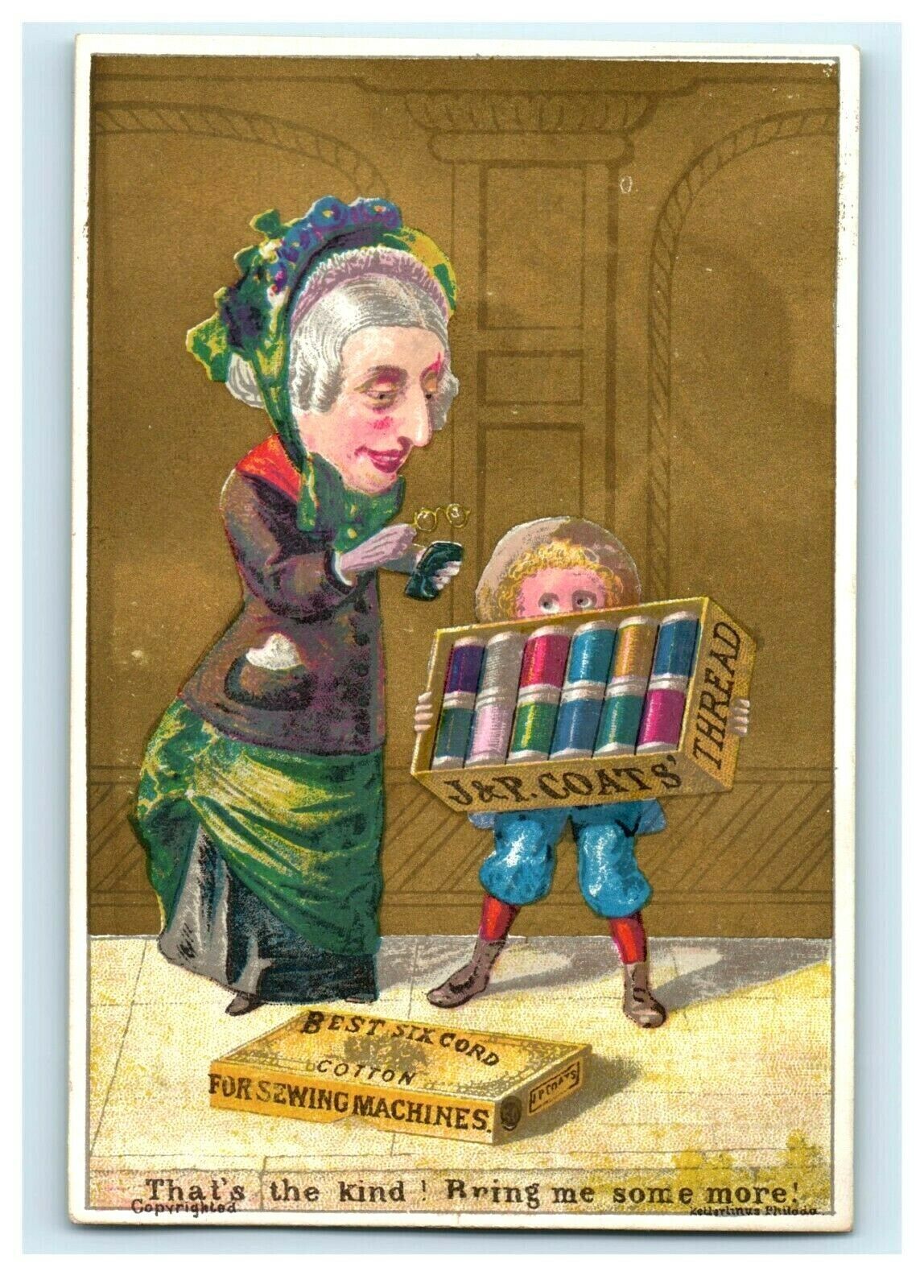 1880s J&P Coats Spool Cotton Boy Box Of Thread Old Lady P225 | Ephemera ...