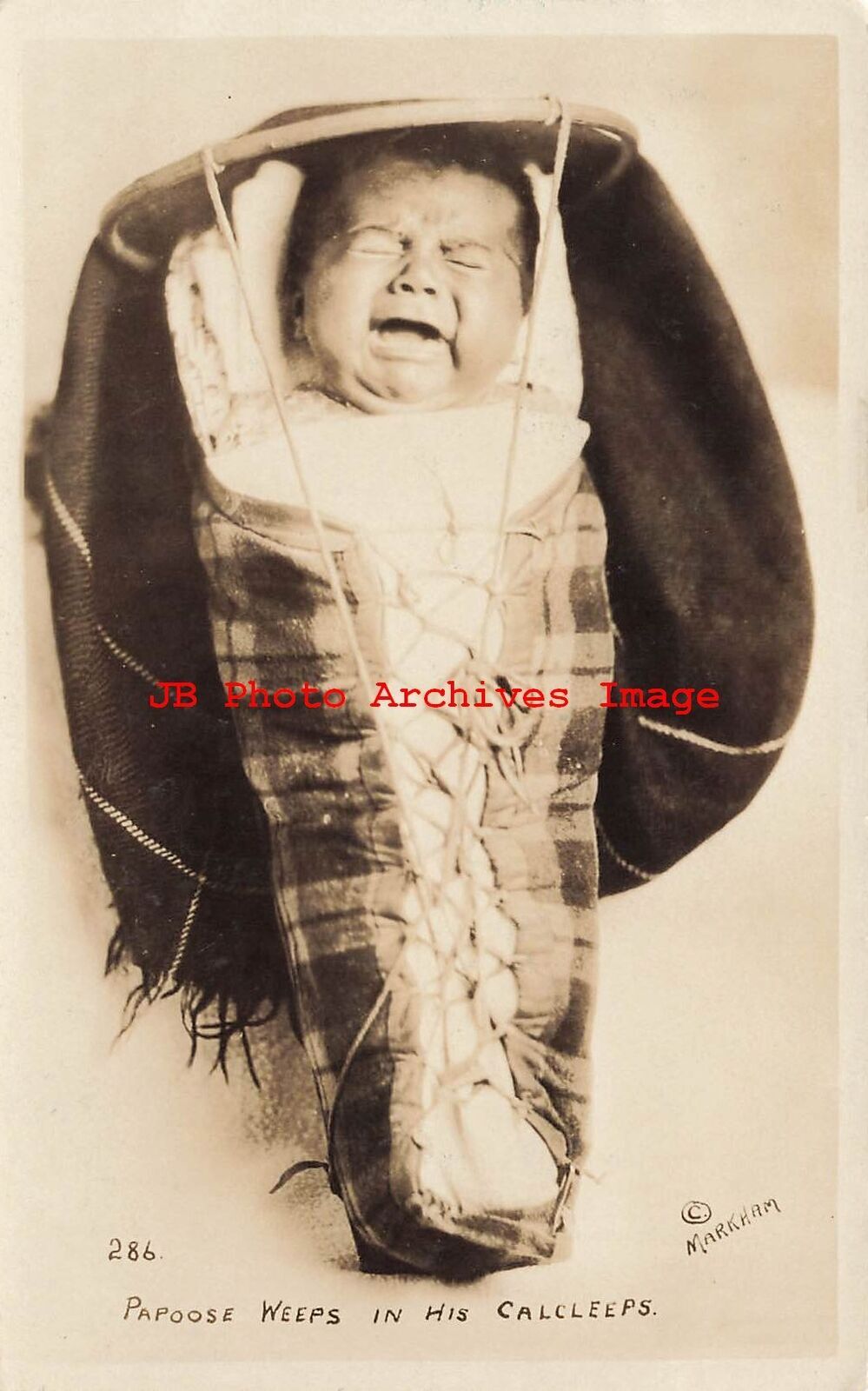 Native American Indian, RPPC, Papoose Weeps in His Calcleeps, Markham ...