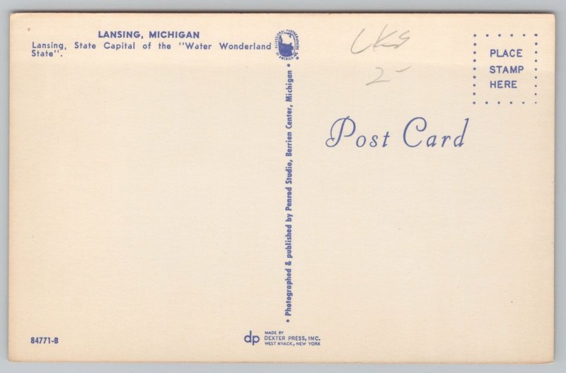 Lansing MI~Map~Capitol~Buildings Downtown~Large Letter~Vintage Postcard ...