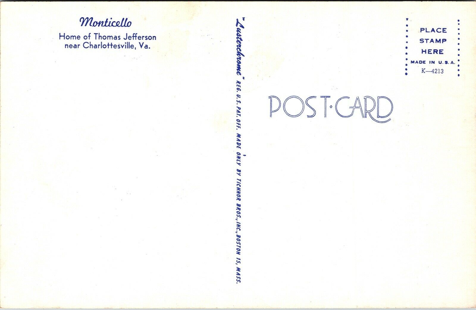 Monticello Home Thomas Jefferson Charlottesville VA Postcard VTG ...