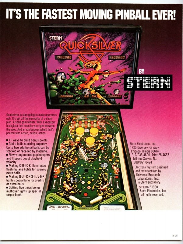 Quicksilver Pinball Flyer Original Vintage 1980 Fantasy Sci-Fi Retro ...