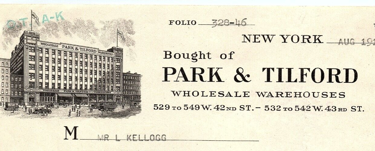 1915 Park & Tilford Wholesale Warehouses New York Billhead Invoice ...