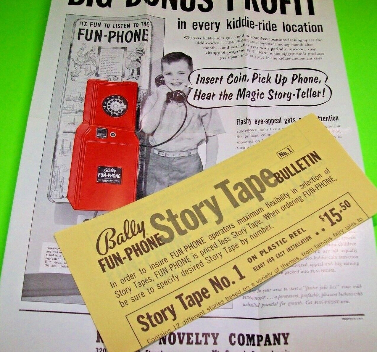 Bally Fun Phone Arcade FLYER 1960 NOS Kiddie Telephone Story Telling ...