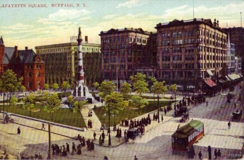 LAFAYETTE SQUARE BUFFALO NY horse-drawn carriages street car W.G ...