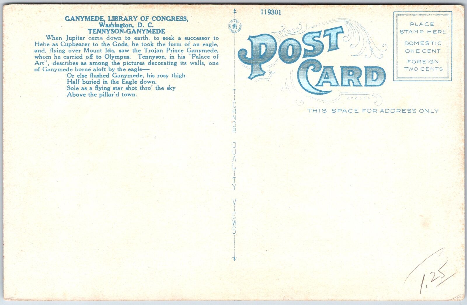 Vintage Postcard "Ganymede" ART at the Library of Congress Washington D ...