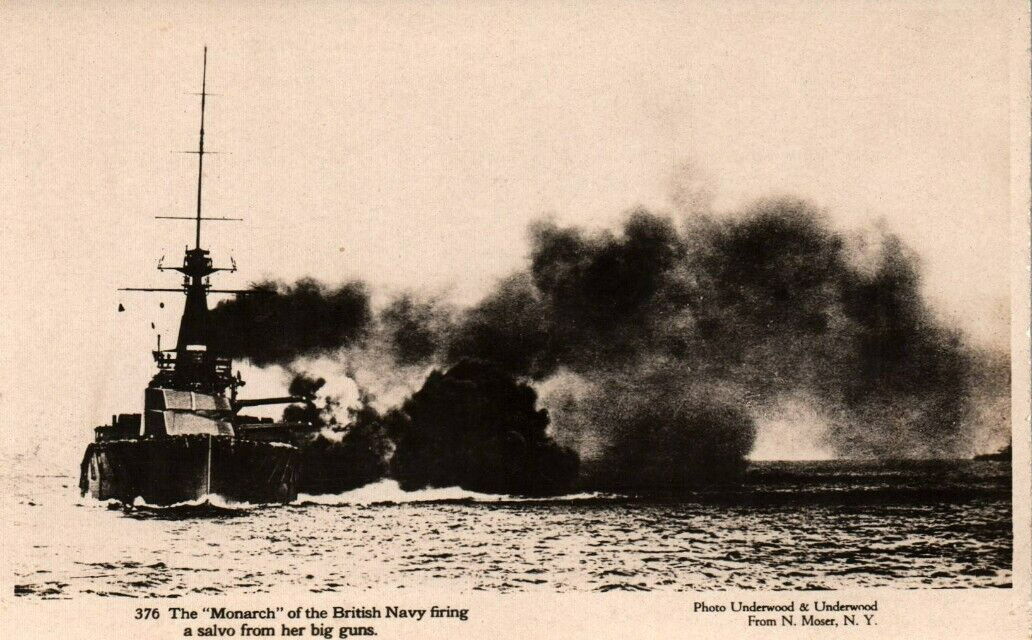 RPPC Photo British Royal Navy HMS Monarch Firing Guns | Other ...
