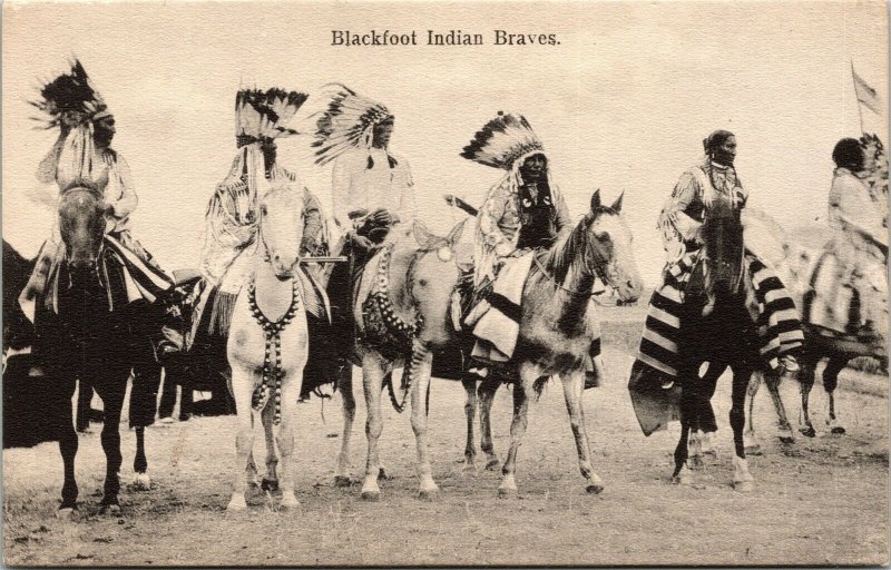 Postcard Blackfoot Indian Braves Native Americana Canada Alberta 1907 ...