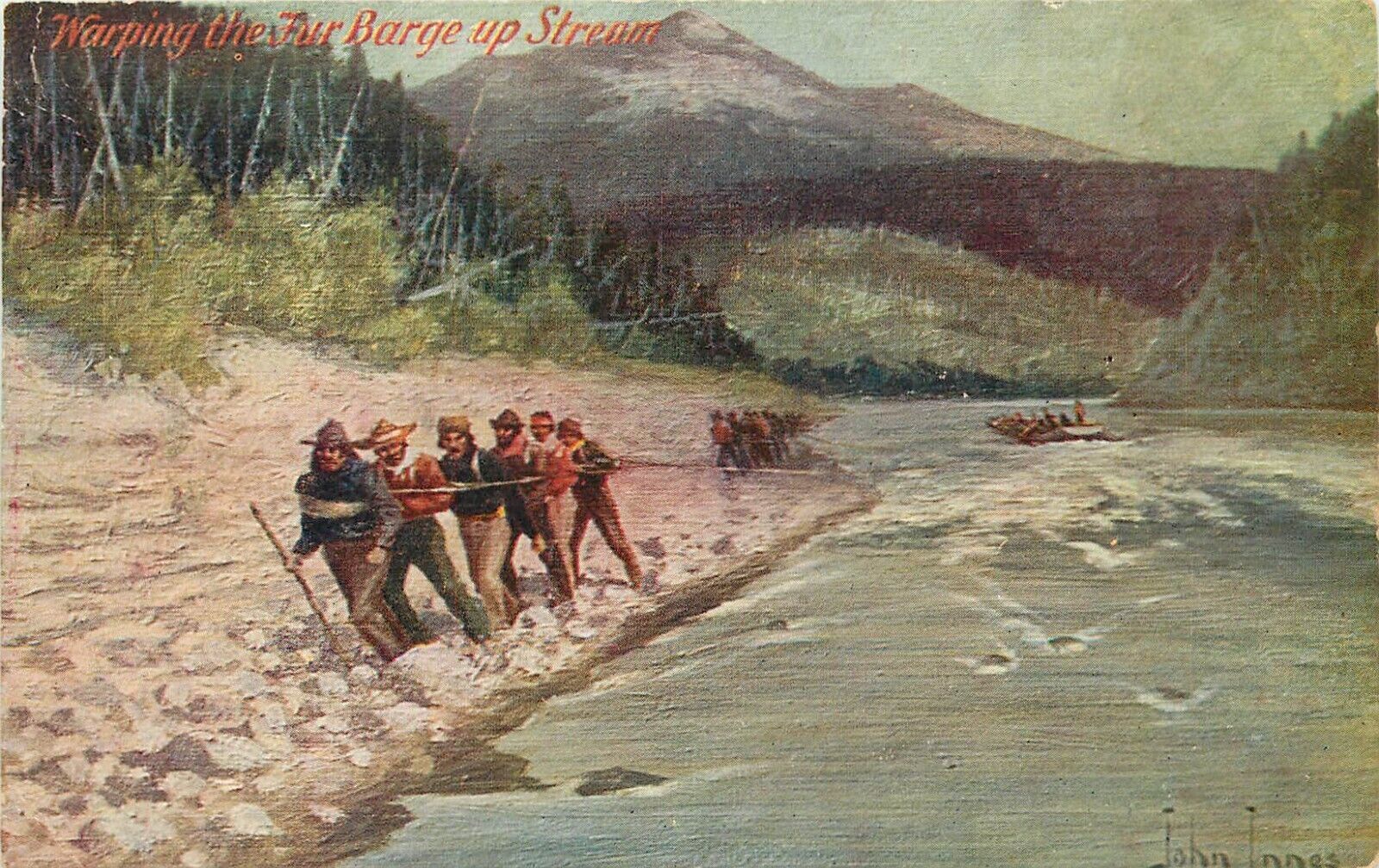 John Innes Western Artist Signed Postcard; Warping the Fur Barge ...