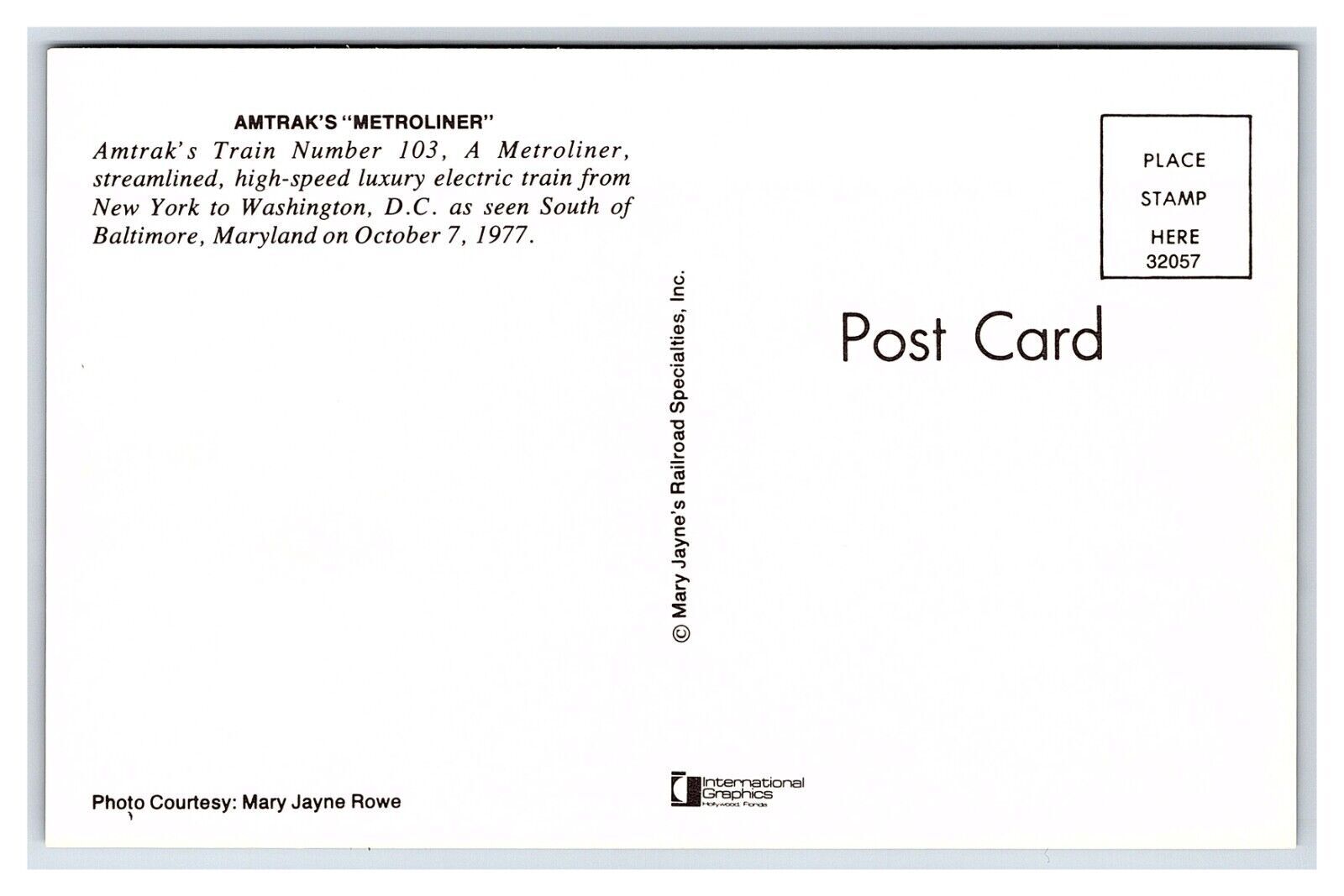 Amtrak's "Metroliner" South Of Baltimore Maryland Postcard Railroad ...