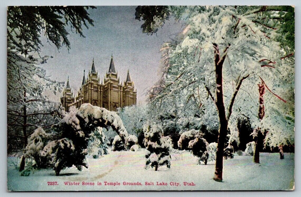 Vintage Utah Postcard - Winter Scene in Temple Grounds Salt Lake City ...
