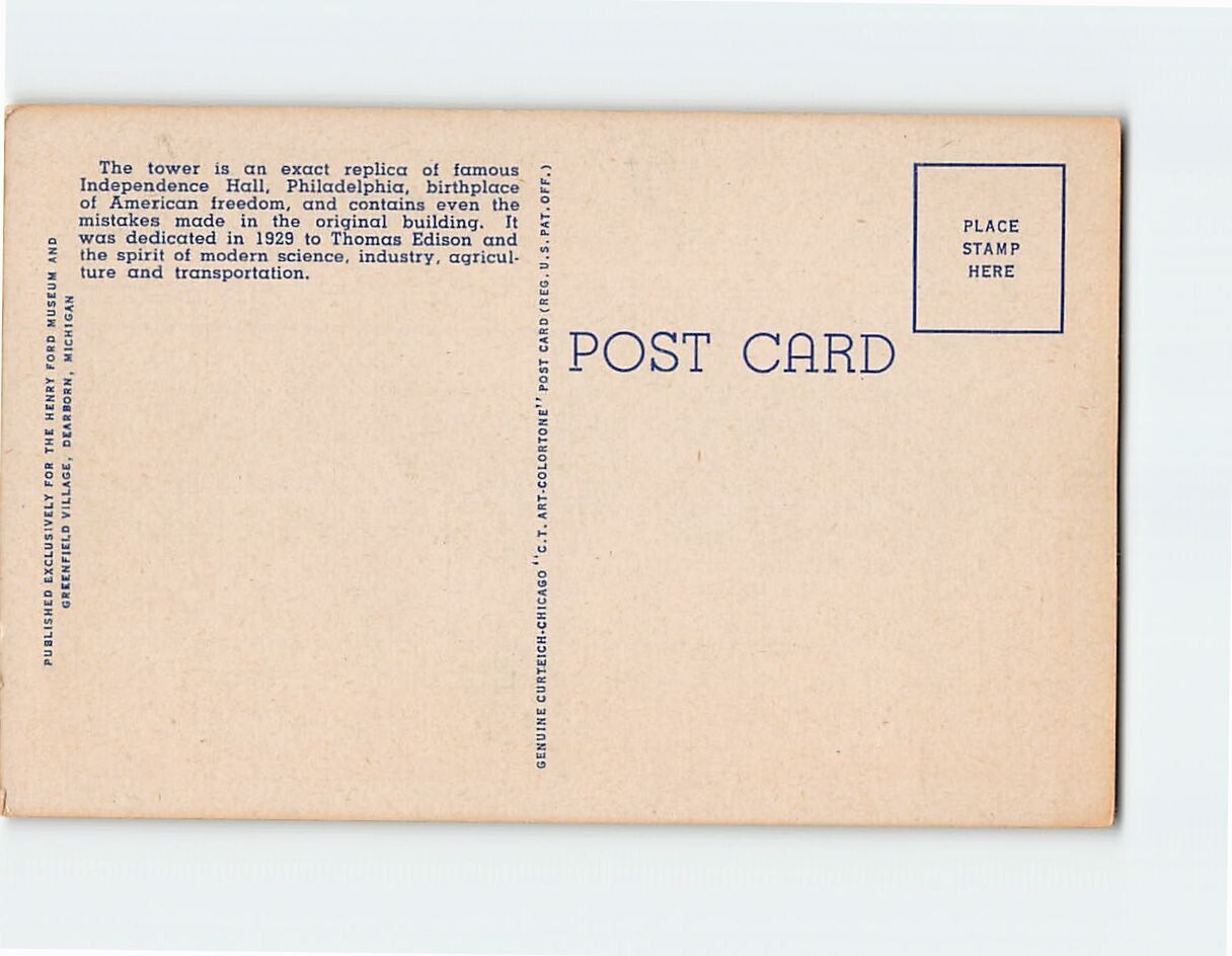 Postcard Museum Tower, the Henry Ford Museum, Dearborn, Michigan ...
