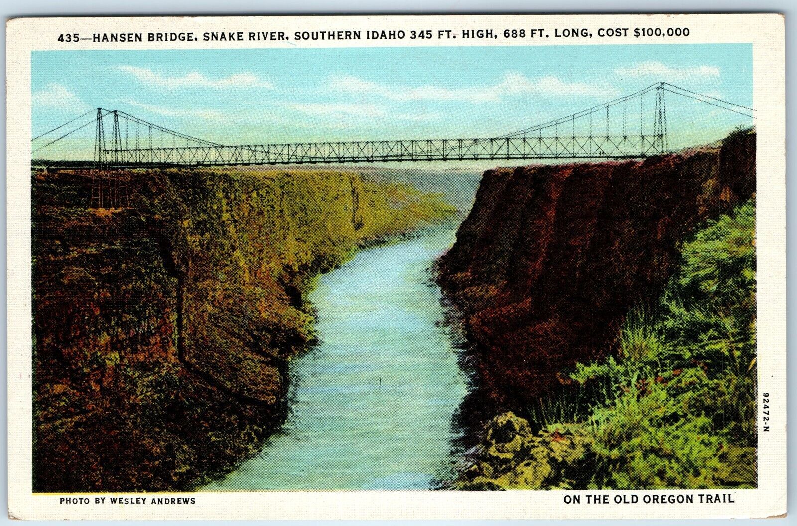 c1940s Twin Falls, ID Hansen Bridge Snake River Canyon Oregon Trail Vtg ...