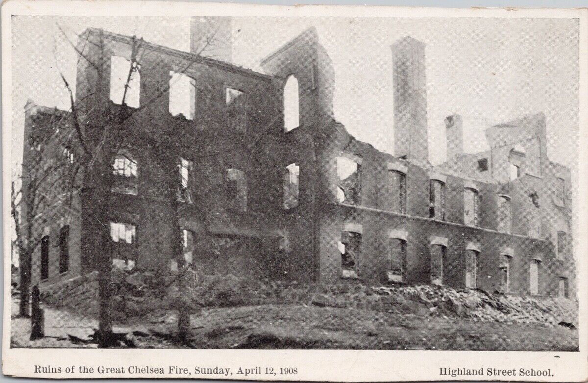 Great Chelsea Fire 1908 MA Highland Street School Tichnor Bros Postcard ...