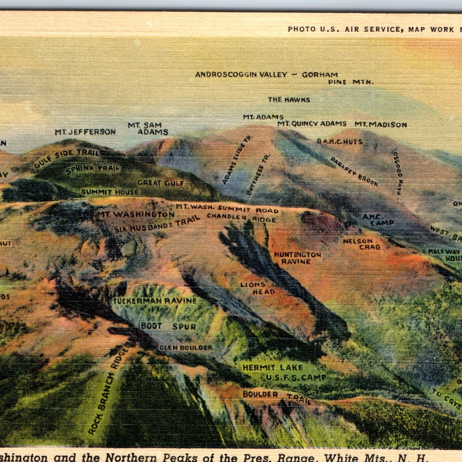 1935 White Mts, NH Mt. Washington Northern Peaks US Air Service Map ...