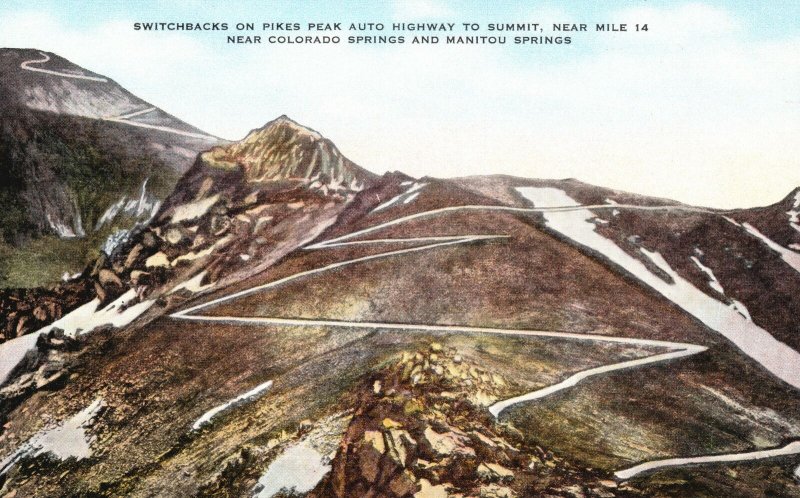 Vintage Postcard Switchbacks On Pikes Peak To Summit Manitou Springs ...