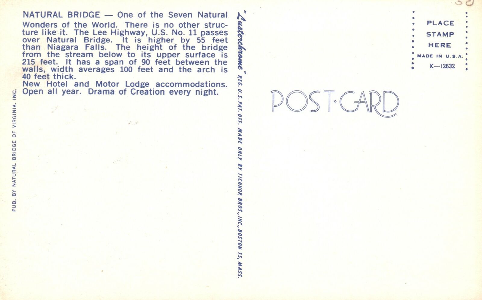 Vintage Postcard Natural Bridge Seven Natural Wonders Of The World ...