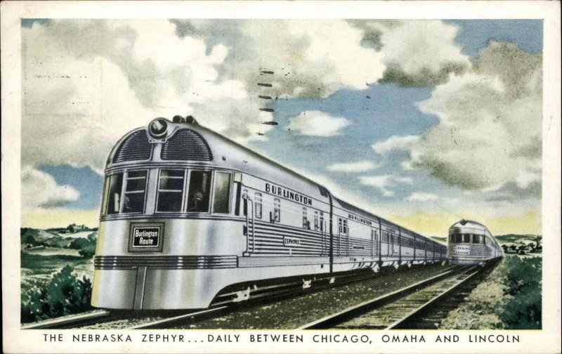 Nebraska Zephyr Railroad Train Burlington Route Vintage Postcard ...