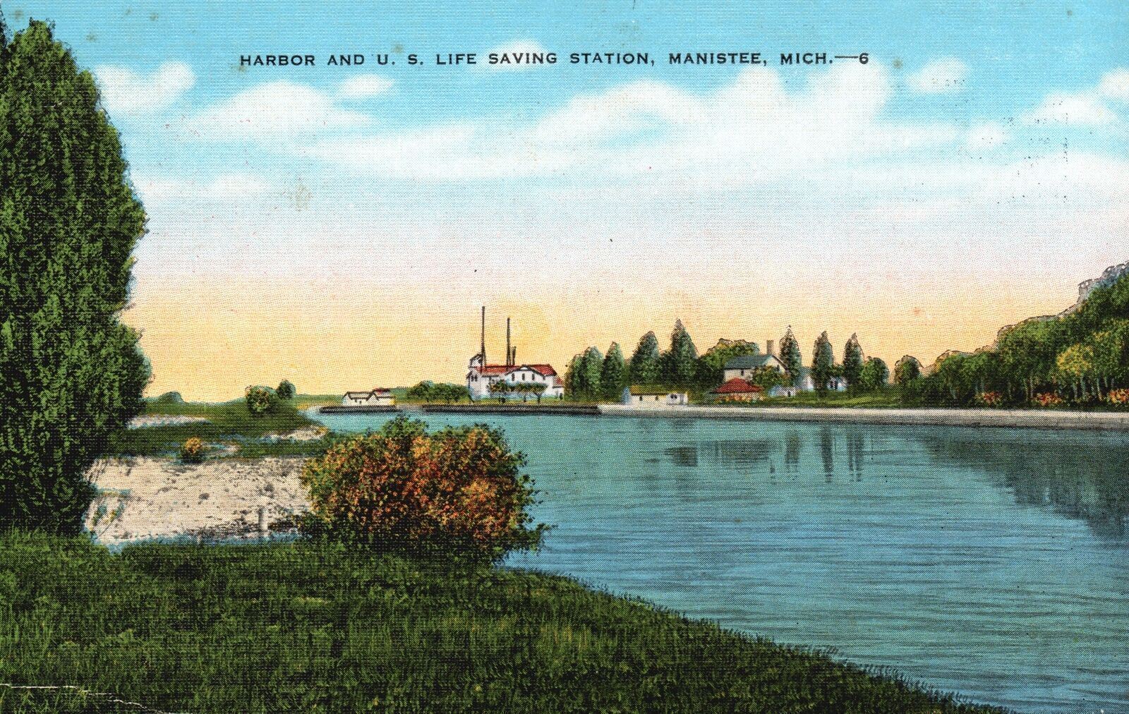 Vintage Postcard Harbor & U. S. Coastguard Life Saving Station Manistee ...