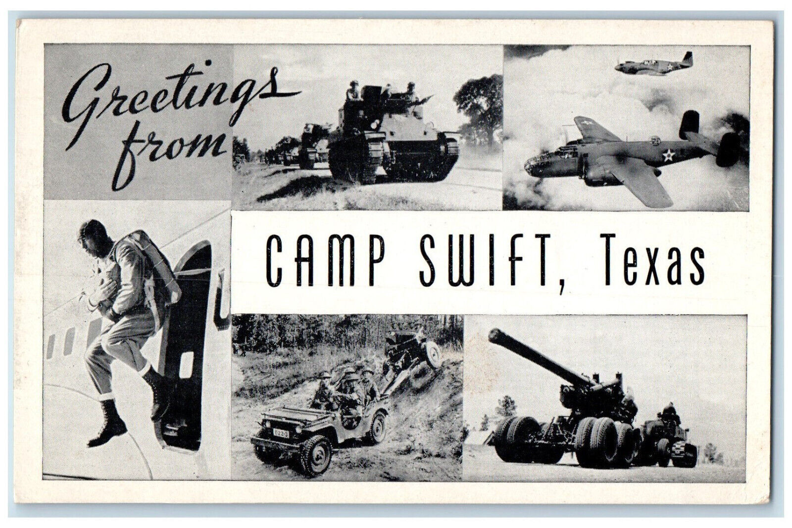 1943 Greetings from Camp Swift Texas TX Cannon Soldier Mail Multiview ...