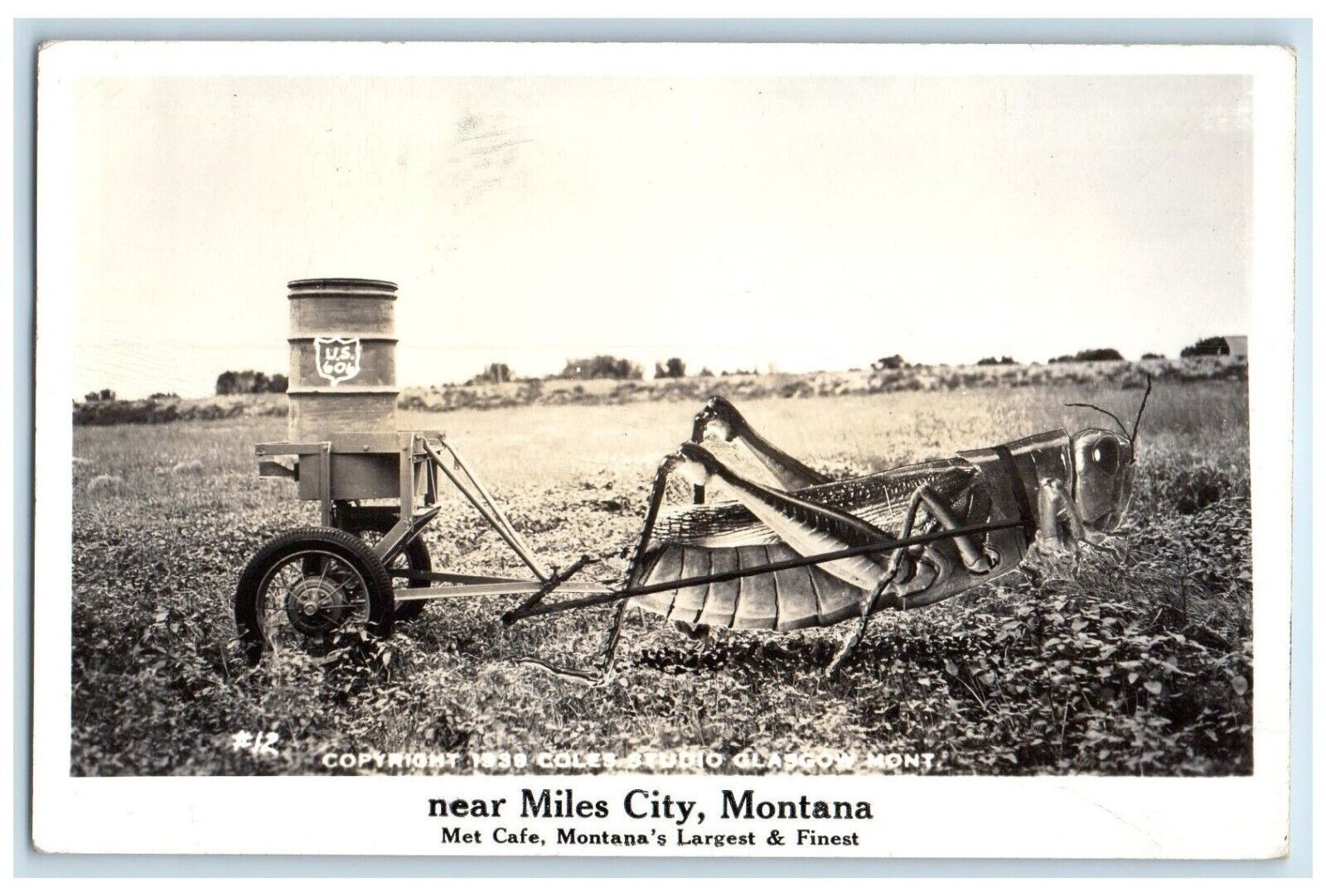 Exaggerated Grasshopper Spraying Farm Field Miles City MT RPPC Photo ...