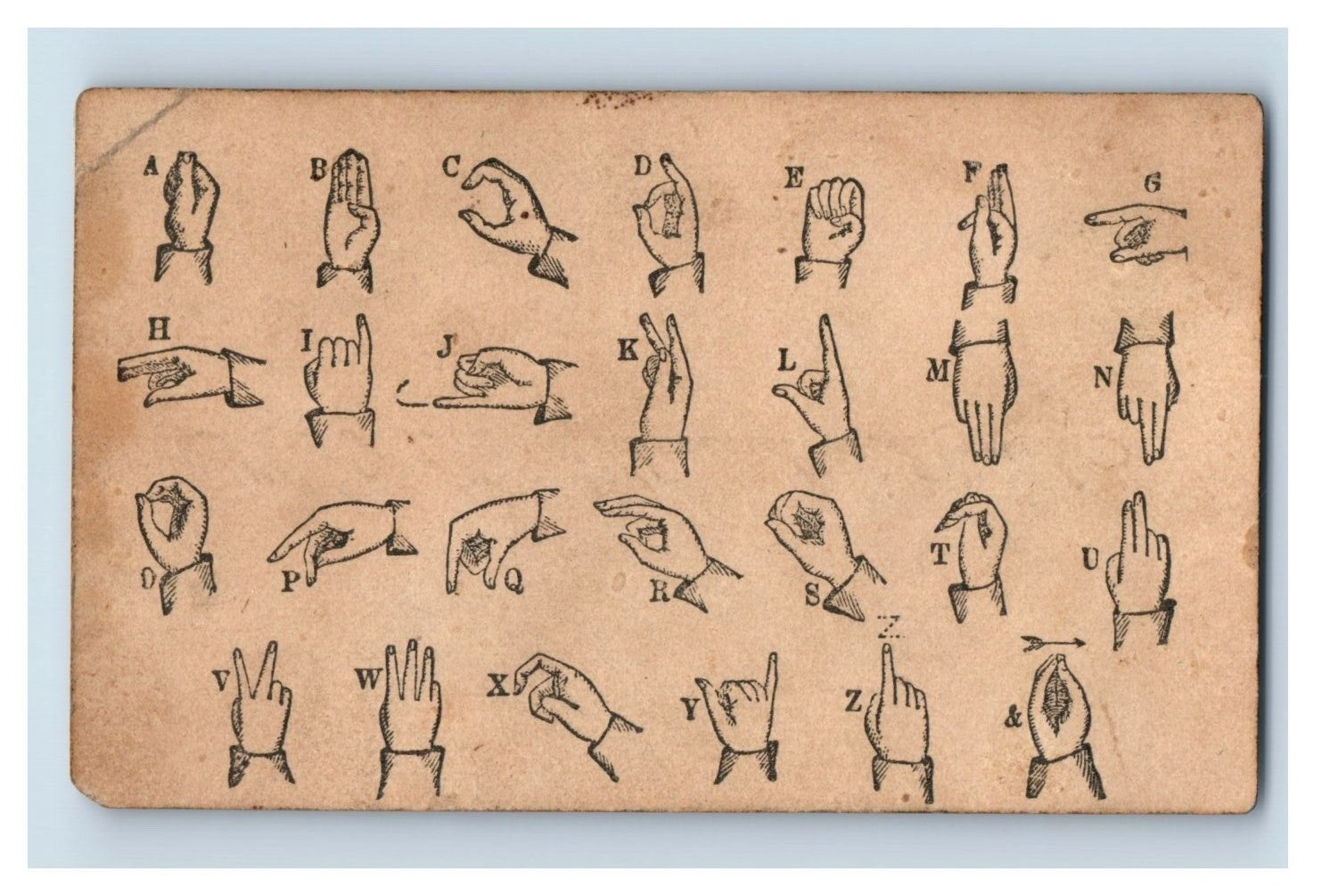 1880s Sign Language Card Alphabet F49 | Ephemera - Chromo & Printed ...