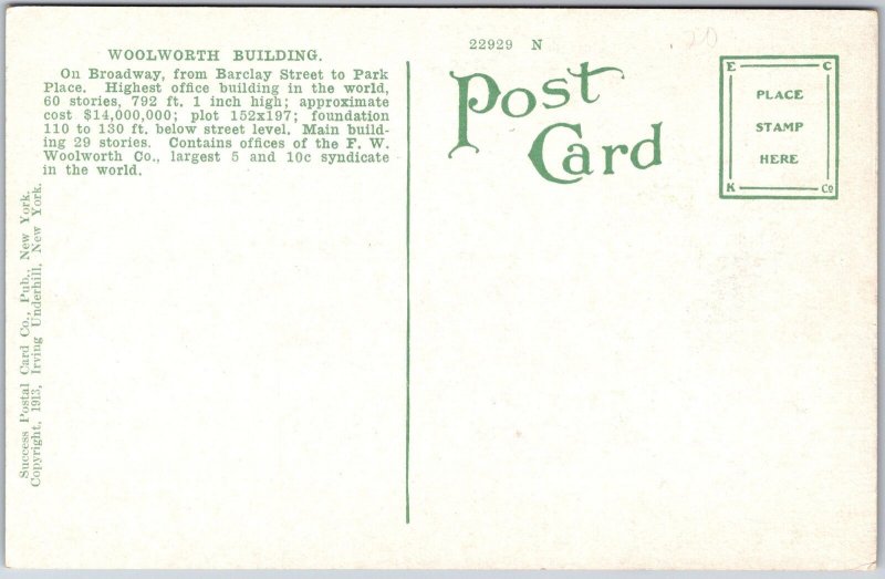 Woolworth Building New York City NY Highest Office Main Building Tower ...