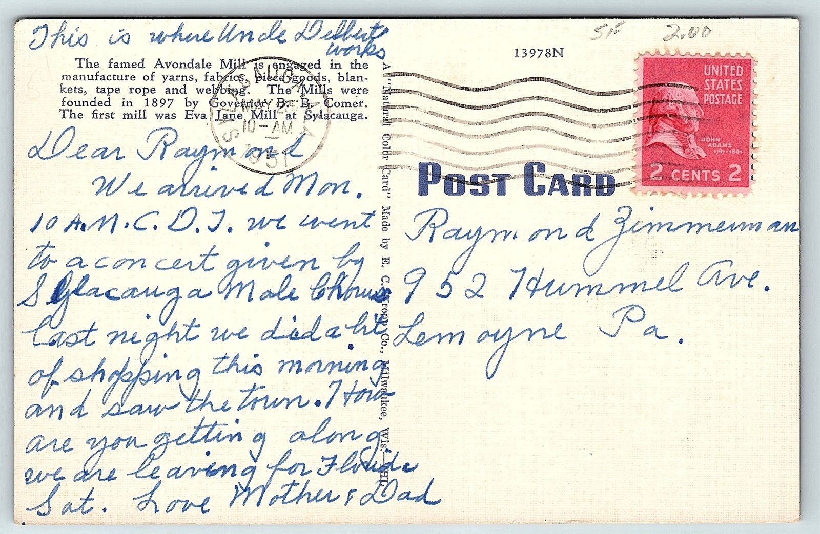 Postcard AL Sylacauga Avondale Mills Vintage Linen R03 | United States ...
