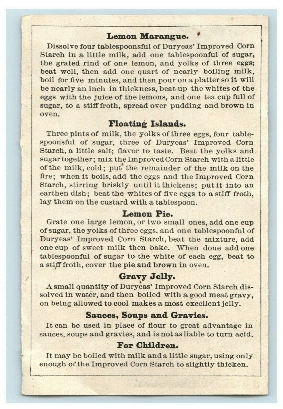 1870's Folder Card Duryea's Corn Starch Factory Scene Recipes Orange ...
