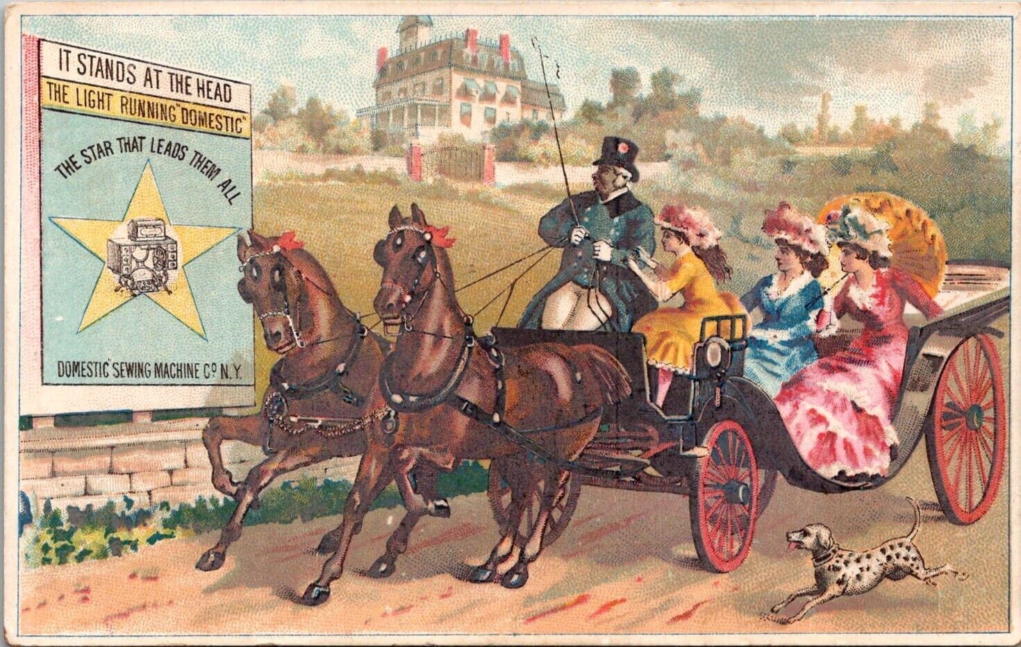 Domestic Sewing Machine E. Dearborn Horse Carriage Ladies Victorian ...