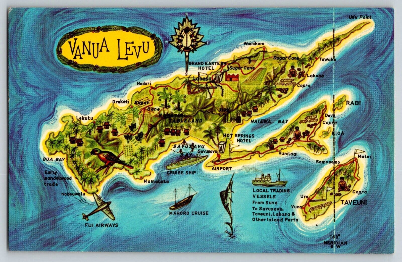 Postcard Fiji Vanua Levu Map of Island | Australia & Oceania - Fiji ...