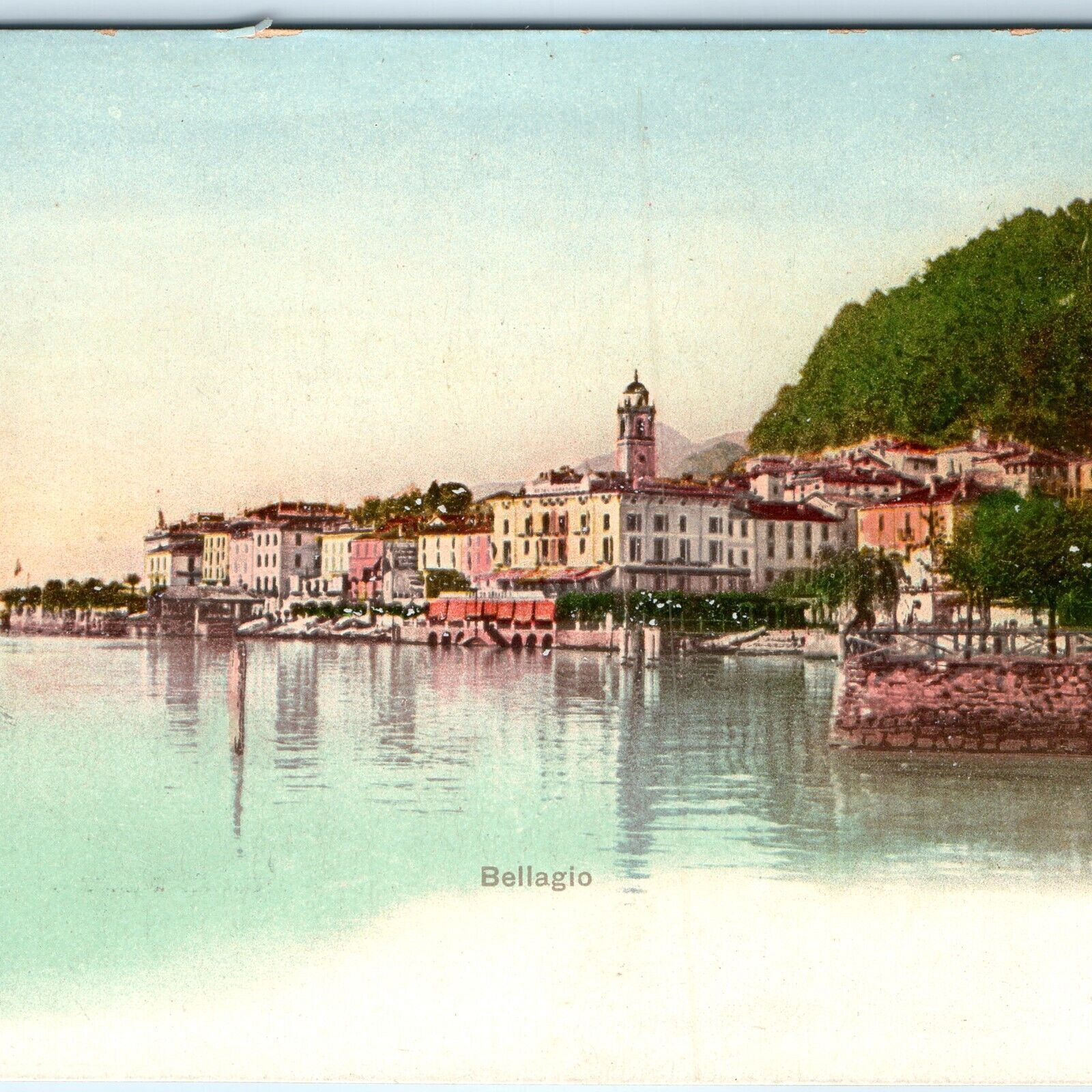 c1900s Bellagio, Italy Lake Como Waterfront Colorized PC Town Buildings ...