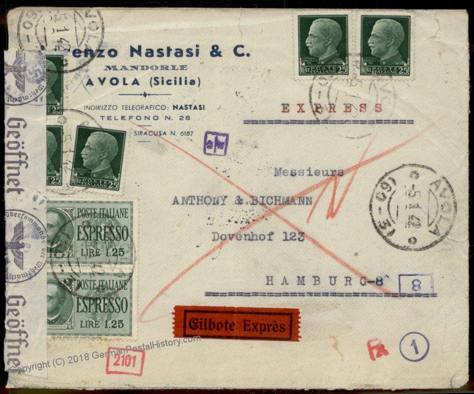 3rd Reich Italy 1942 Hamburg Express Rohrpost Pneumatic Mail Posta ...