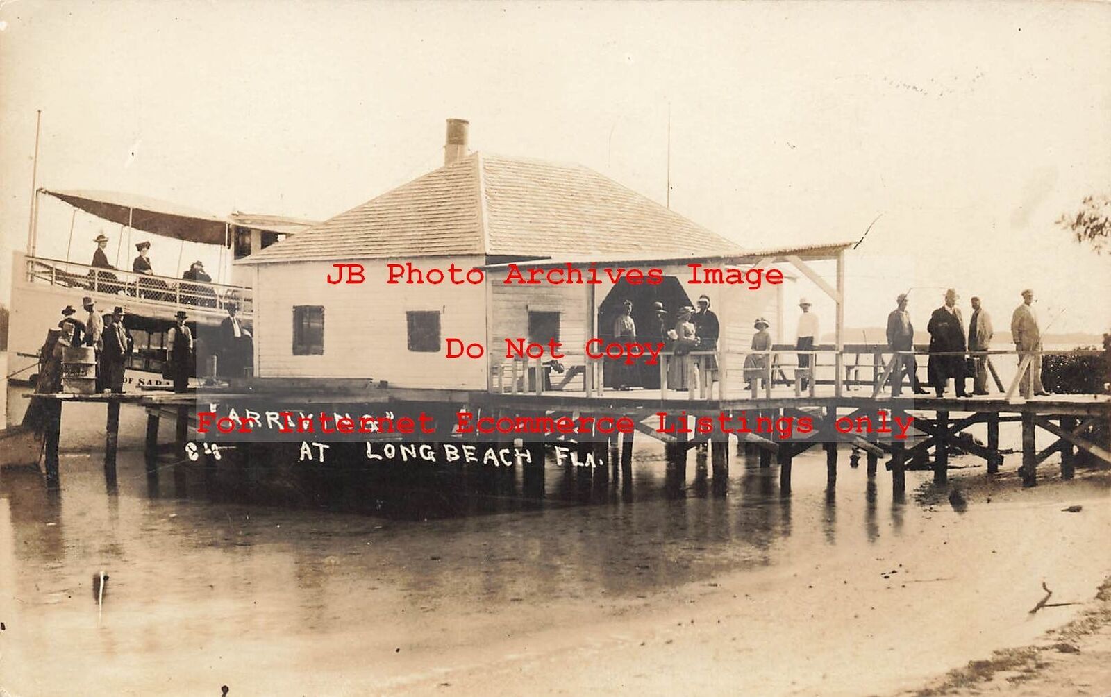 FL, Long Beach, Florida, RPPC, Steamer Arriving at the Dock, 1915 PM ...