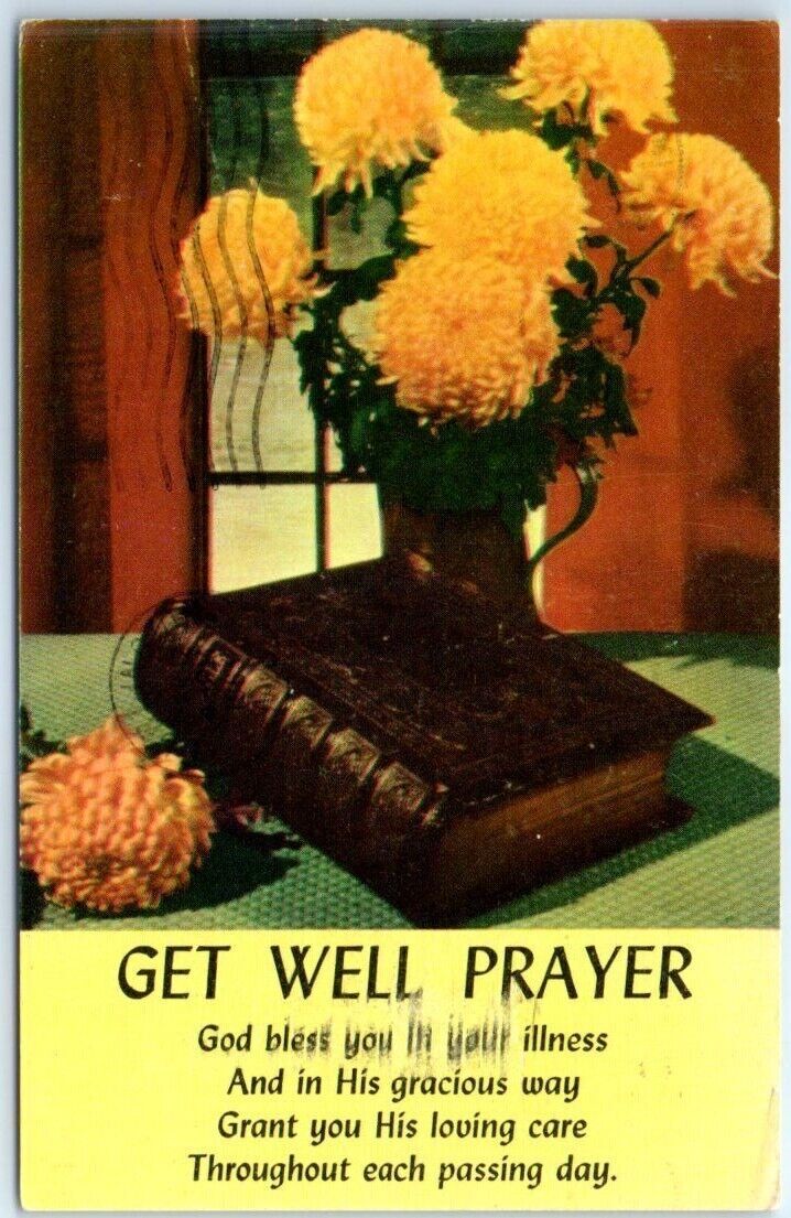 Postcard - Get Well Prayer with Poem, Book and Flowers Art Print ...