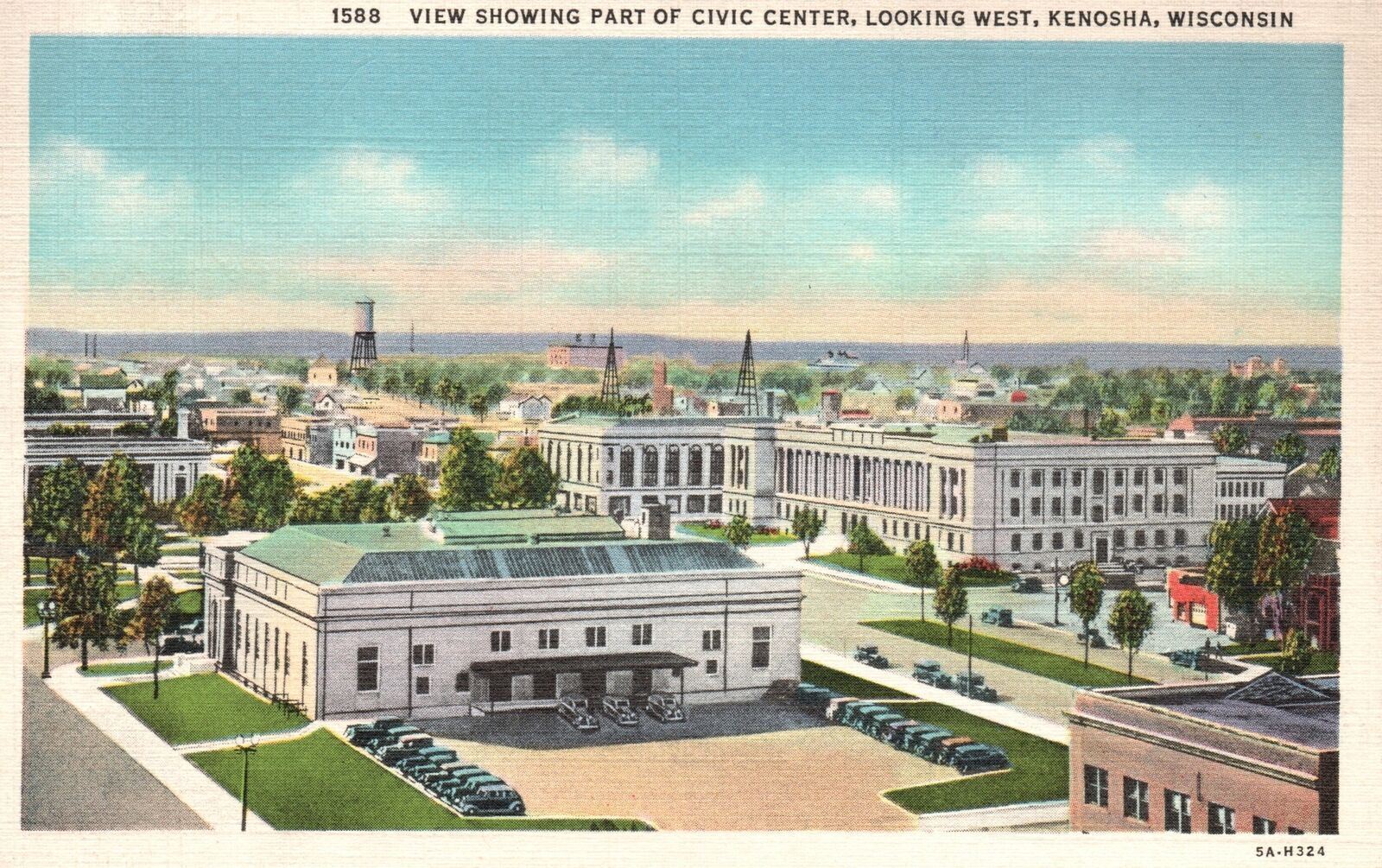 Vintage Postcard 1930's View Part Of Civic Center Looking West Kenosha ...