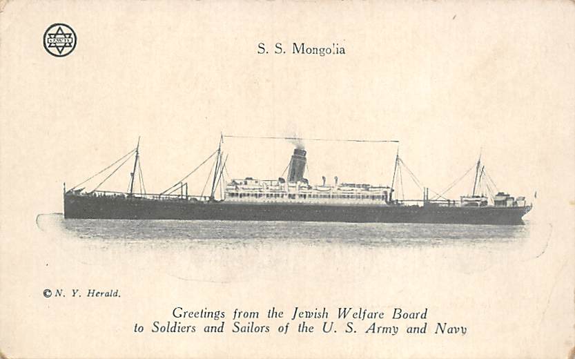SS Mongolia Jewish Welfare Board to Soldiers and Sailors of the US Army ...