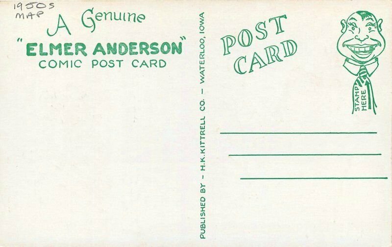 Kittrell Iowa State Map 1950s Elmer Anderson Comic Postcard 20-9092 ...