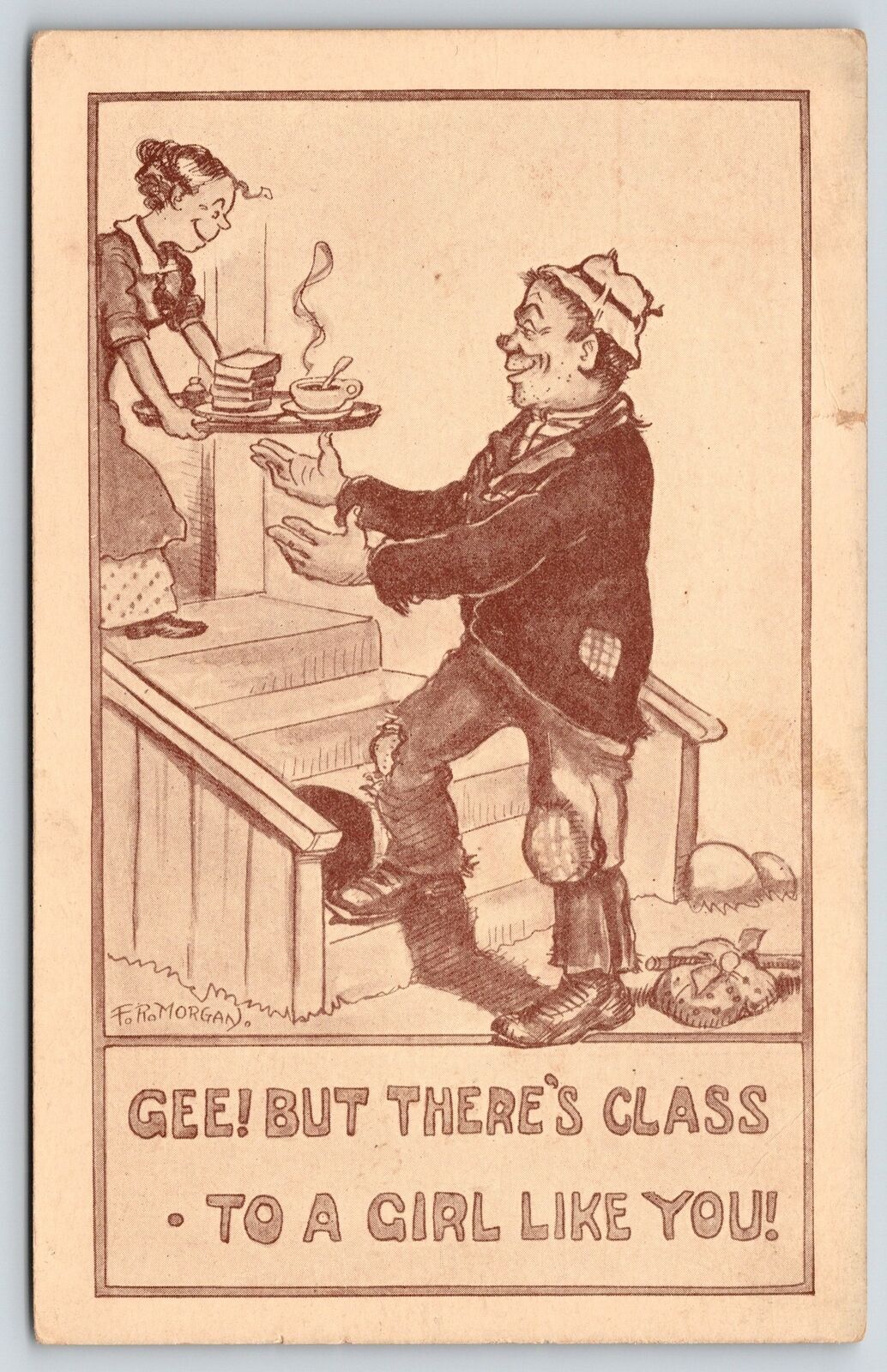 FR Morgan Hobo Comic~Classy Girl Gives Bum Handout~c1910 Postcard ...